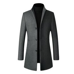 Allthemen Herren Wollmantel Lang Slim Fit Stehkragen Business Mantel f&uuml;r den Winter Grau