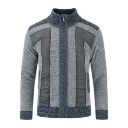 Allthemen Herren Strickjacke mit Rei&szlig;verschluss Stehkragen Cardigan Grobstrick Gef&uuml;ttert Pullover f&uuml;r den Winter Hellgrau