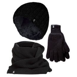 Heat Holders Herren Strickm&uuml;tze M&uuml;tze Schal Handschuhe Set | W&auml;rmehalter | Luxus weiches Fleece gef&uuml;ttert Winter Set f&uuml;r kaltes Wetter - Schwarz
