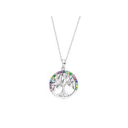 ZEEme Silber Halskette Silber 925 rhodiniert mit Lebensbaum-Motiv und Zirkonia-Steinen
