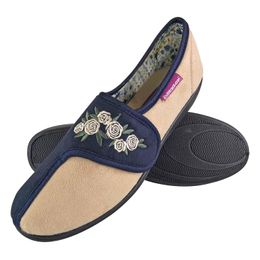 Dunlop - Ladies Adjustable Wide Fit Memory Foam Floral Velcro Hausschuhe f&uuml;r &auml;ltere Frauen