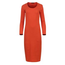 Lang&auml;rmliges Midikleid mit Rundhalsausschnitt aus gerippter Baumwoll-Elastan-Mischung in Dunkelorange