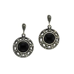 ZEEme Gemstones Ohrringe Silber 925 oxydiert mit schwarzem Achat 8mm
