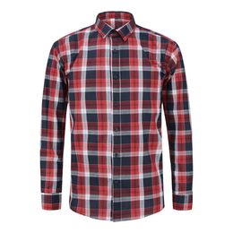 Allthemen Herren Einfarbig Revers Langarm Hemd Plaid Rot