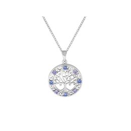 ZEEme Silber Halskette Silber 925 rhodiniert mit Lebensbaum-Motiv und Zirkonia-Steinen