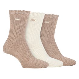 Frauen Bamboo Boot Socken | JEEP | Cute Ribbed Scalloped Ankle Socken f&uuml;r Damen, Anti Blister Knit gepolsterte Socken - Taupe / Creme