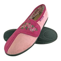 Dunlop - Ladies Adjustable Wide Fit Memory Foam Floral Velcro Hausschuhe f&uuml;r &auml;ltere Frauen