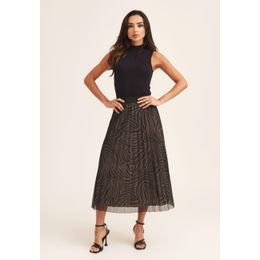 Schwarzer Mesh-Overlay-Midirock mit Tiermuster
