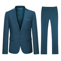 Allthemen 2-teiliger Slim Fit Anzug mit zwei Kn&ouml;pfen f&uuml;r Herren in Stahlblau