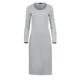 Lang&auml;rmliges Midikleid mit Rundhalsausschnitt aus gerippter Baumwoll-Elastan-Mischung in Grau mit Seitenschlitzen