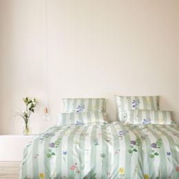 Bettw&auml;sche Elegante "Flowerstripe", zartgr&uuml;n, B/L: 155cm x 220cm, 1 Stk., 1 Stk., Mako-Satin, B/L: 80cm x 80cm, 2, Mako-Satin, Obermaterial: 100% Baumwolle, Bettw&auml;sche, Bettw&auml;sche, angenehmes Hautgef&uuml;hl