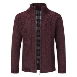 Allthemen Herren Strickjacke mit Rei&szlig;verschluss Cardigan Grobstrick mit Stehkragen f&uuml;r den Winter Rot