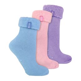 3er Pack Damen Bettsocken mit Grips | THMO | Rutschfeste Fleece Kuschelige Hausschuhsocken - Multicolour