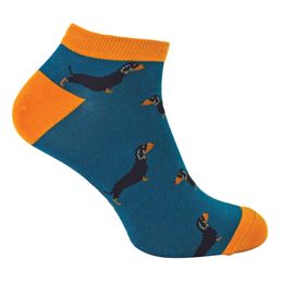 Herren Bamboo Trainer Socken | Herr Heron | Tier Themed atmungsaktiv Low Cut Sneaker Socken - Wurst Hund (Teal)