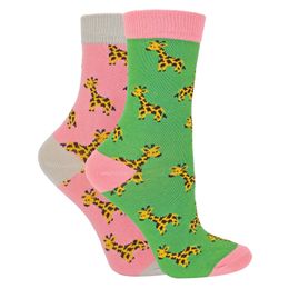 Miss Sparrow - 2er-Pack M&auml;dchen Bambus Tier gemusterte Socken - Giraffen
