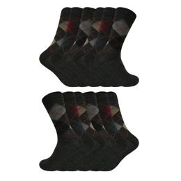 12 Paar Multipack Herren Lambswool Socken | Sock Snob | D&uuml;nne und weiche Honeycomb Top Argyle Patterned Socken - Grau