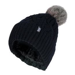 Heat Holders Ladies Ribbed Cuffed Pom Pom Bobble Beanie M&uuml;tze mit Fleece-Futter