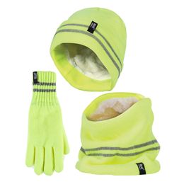 Heat Holders Hi Vis M&uuml;tze, Halsw&auml;rmer & Handschuhe Set | W&auml;rmehalter | Reflektierende Arbeitskleidung Set f&uuml;r extrem kaltes Wetter - Gelb