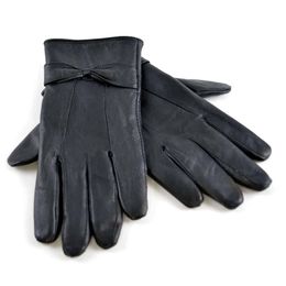 Damen Damen Fleece gef&uuml;ttert Warm Schafsleder Handschuhe mit Schleife