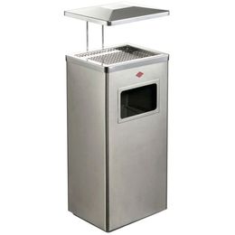 Aschenbecher Wesco "Standascher 19 L mit Dach", edelstahl matt, B:25,4cm H:72,5cm T:30cm, Edelstahl, M&uuml;lleimer, Aschenbecher, mit Einsatz aus Edelstahl, Einwurfschlitz, Sieb und Dach, wetterfest