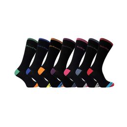 7er-Pack Herren Schwarz / Farbige Ferse und Spitze Tag der Woche Baumwollsocken