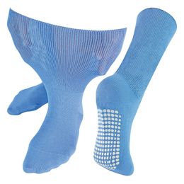 Extra breite &Ouml;demsocken mit rutschfesten Griffen | Dr.Socks | Herren & Damen | Bambus Pantoffelsocken mit Grippern f&uuml;r geschwollene Beine Kn&ouml;chel & F&uuml;&szlig;e - Blau