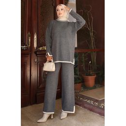 Schlitz Detailed Strickwaren Anzug Grau