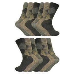12 Paar Multipack Herren Lambswool Socken | Sock Snob | D&uuml;nne und weiche Honeycomb Top Argyle gemusterte Socken - Braun
