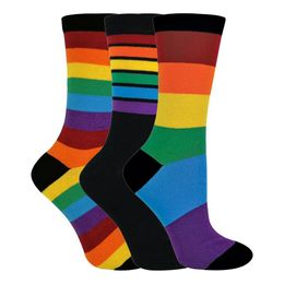 Childrens Kinder 3 Paar gestreifte Regenbogen Design l&auml;ssig Schule Socken