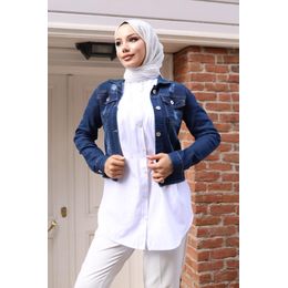 Gekn&ouml;pft Denim Jacke Dunkelblau-Denim