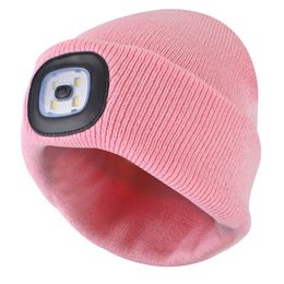 Damen Led Beanie Hut | Damen gestrickt wiederaufladbare Beanie | Winter Beanie mit Stirnlampe - Rosa