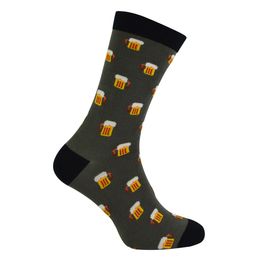 Herr Heron - Herren Bambus Socken | Neuheit Funky Socken | Gemusterte Argyle gestreifte Socken | Atmungsaktiv Weich | Geschenke f&uuml;r Ihn - Bier (Grau)