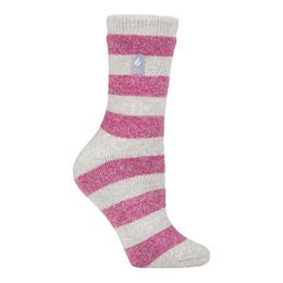 Heat Holders Lite - Isolierte Thermosocken f&uuml;r Damen | Mehrere Designs einschlie&szlig;lich Argyle Streifen Herzen Sterne | Warme Socken f&uuml;r den Winter - Hellgrau/Beere (Bologna)