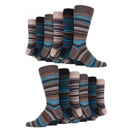 12 Paar Multipack Herren Baumwolle bunt gestreiften Kleid Socken | Socken Snob | gemusterten Business Casual Dress Socken - Bangkok