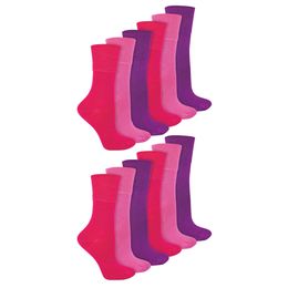 IOMI - 12 Paar Multipack Damen Diabetiker Bambus Socken | Damen Extra breite nahtlose Socken mit nicht elastischen sanften Grip Top - Rosa