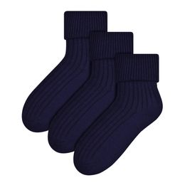 3 Paar Woll-Bettsocken f&uuml;r Damen | Steven | Luxuri&ouml;se warme Lounge-Schlafsocken, Marineblau