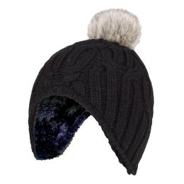 Heat Holders W&auml;rmehalter - M&auml;dchen Kabel gestrickt Beanie-M&uuml;tze mit Pom Pom Bommel f&uuml;r Winter | Warme thermisch isolierte M&uuml;tze - Schwarz