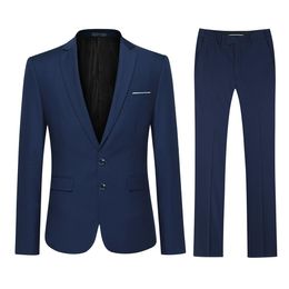 Allthemen 2-teiliger Slim Fit-Anzug f&uuml;r Herren mit zwei Kn&ouml;pfen, Marineblau