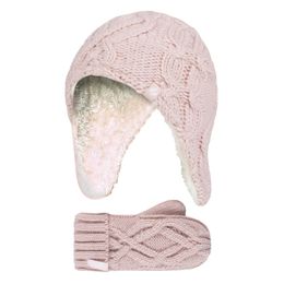 Heat Holders W&auml;rmehalter - M&auml;dchen Majestic Soft Cosy Kabel gestrickt Design Bobble Trapper Hut und Handschuhe Handschuhe Set - Dusky Pink