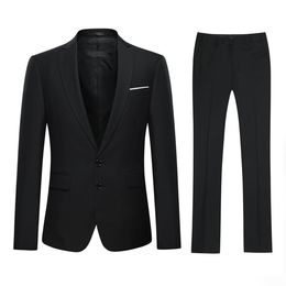 Allthemen 2-teiliger Slim Fit-Anzug f&uuml;r Herren in Schwarz mit zwei Kn&ouml;pfen