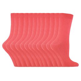 Einfarbige Damensocken mit hohem Baumwollanteil | 12 Paar Multipack | Socken-Snob | D&uuml;nne, bequeme, farbenfrohe Crew-S&ouml;ckchen f&uuml;r Damen in Koralle