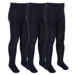 3 Paar Multipack M&auml;dchen Bambus-Schulstrumpfhosen | Sock Snob | Footed Soft Plain Strumpfhosen in Schwarz, Grau, Wei&szlig;, Marineblau - Marine