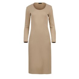 Lang&auml;rmliges Midikleid mit Rundhalsausschnitt aus gerippter Baumwoll-Elastan-Mischung in Beige