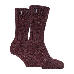 Herren Wolle Wandern Socken | JEEP | Knit Ribbed Design gepolstert Boot Socken f&uuml;r Trekking, Laufen, Wandern - Brown / Berry
