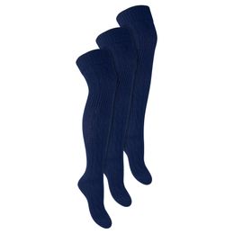 3 Paar Womens Over The Knee Wollsocken | Steven | Ladies Extra Long Wool Socks - Blau