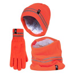 Heat Holders Hi Vis M&uuml;tze, Halsw&auml;rmer & Handschuhe Set | W&auml;rmehalter | Reflektierende Arbeitskleidung Set f&uuml;r extrem kaltes Wetter - Orange