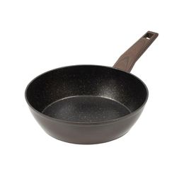 Bratpfanne RESTO KITCHENWARE "Carina, tiefe Schmorpfanne mit holz&auml;hnlichem Soft-Touch-Griff", schwarz, H:7,1cm L:46cm &Oslash;:26cm, Pfannen, Bratpfanne, mit Marmor-Antihaftbeschichtung, 4-lagig, f&uuml;r alle Herdarten geeignet