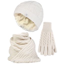 Heat Holders Damen-Set aus Strickm&uuml;tze, Schal und Handschuhen | W&auml;rmehalter | Mit Fleece gef&uuml;ttertes Damen-Thermoset f&uuml;r kaltes Wetter f&uuml;r den Winter, Creme