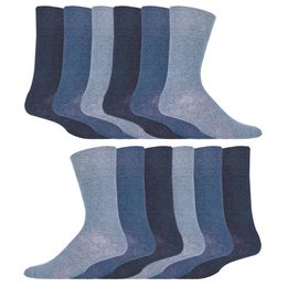 12 Paar Multipack Gentle Grip Top Diabetiker Socken | IOMI | Mid Calf Loose Top Non Elastic Cotton Socken mit Handlinked Seamless Toe - Blau