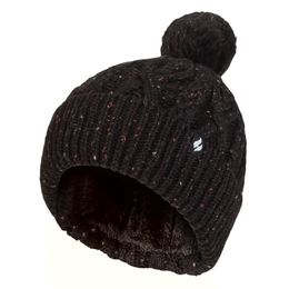 Heat Holders Damen Pom Pom Bommelm&uuml;tze | W&auml;rmehalter | Modische Chunky Warm Cable Knit Beanie mit Heatweaver Fleece Futter | Salzburg Style - Black